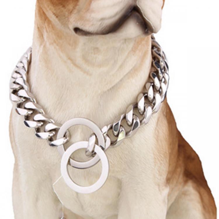 Silver Cuban Curb Link Stainless Steel Dog Chain Pet Training Collar ...
